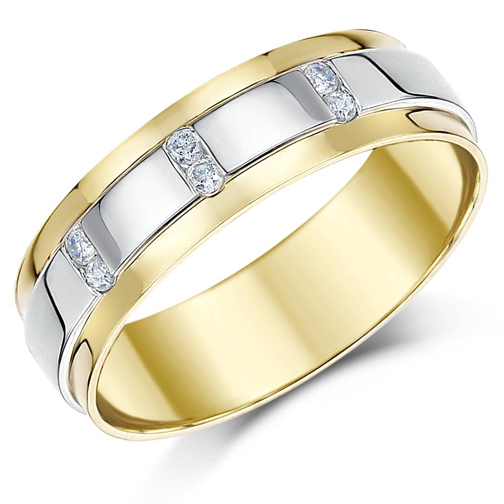 9ct Two Colour Ring Solid Diamond 6mm Band | eBay