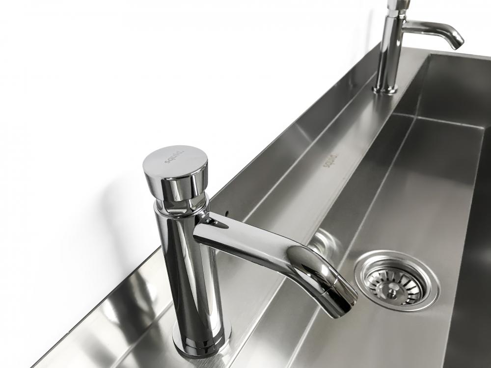SQUID 1200 TROUGH Hand Wash SINK PUSH MIXER TAPS Stainless Steel Wall ...