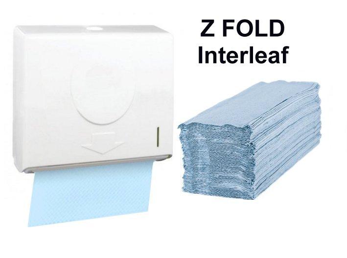 Z Fold Dispenser + 1 PACK BLUE 1ply Paper hand Towels Compact ABS ...