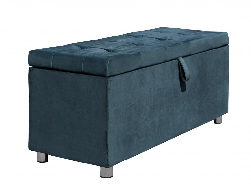 Plush Velvet Storage Ottoman Blanket Box Chrome Feet Cream Grey Duck