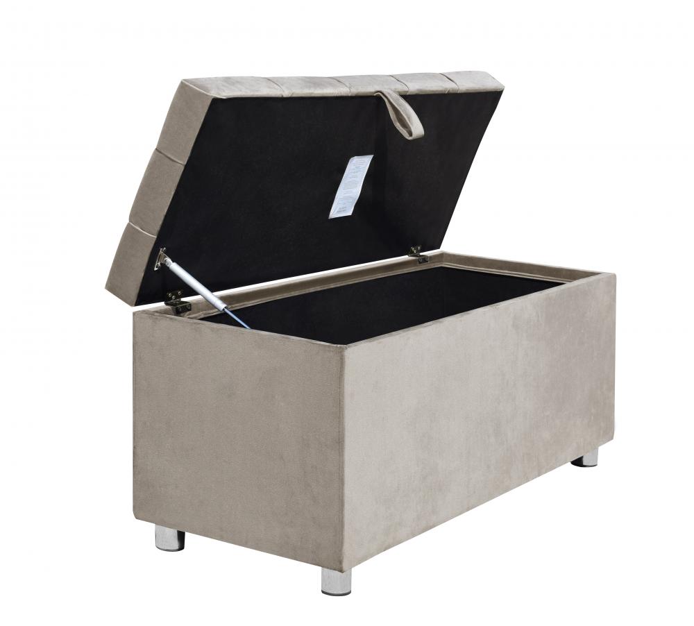 Plush Velvet Storage Ottoman Blanket Box Chrome Feet Cream Grey Duck