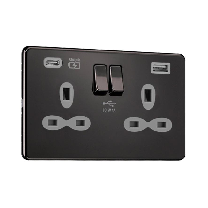 Slimline Screwless 2G Socket with Dual USB Charger (4A - Type A + Type ...