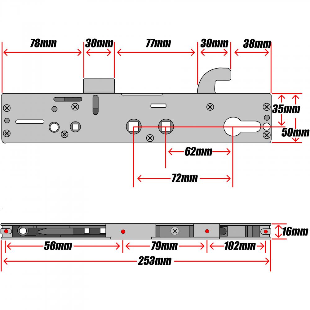 Safeware Replacement Door Lock Gearbox Centre Case 35mm - GB DIY Store LTD