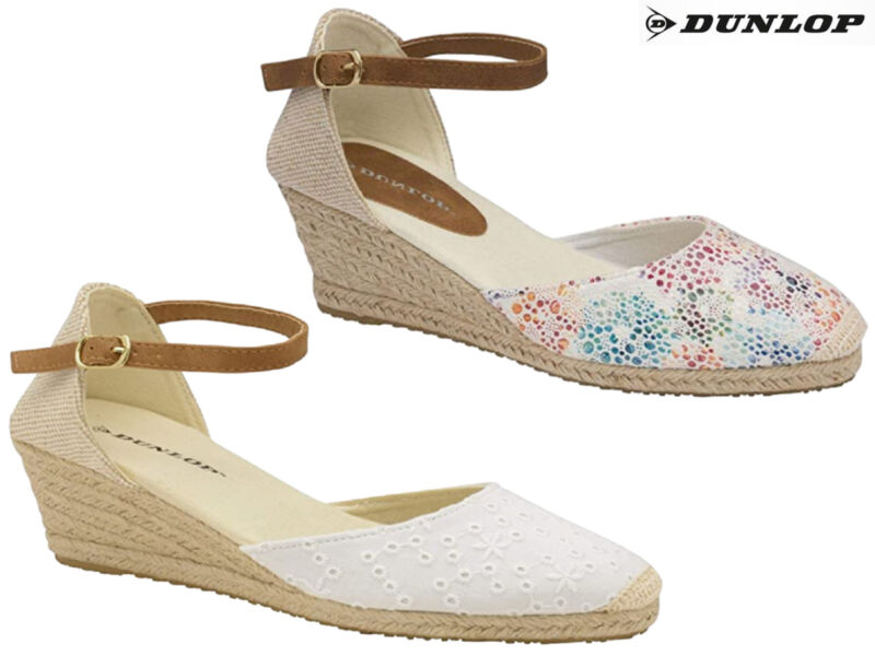 Dunlop Ladies Wedge Sandals Memory Foam Summer Closed Toe Espadrilles ...