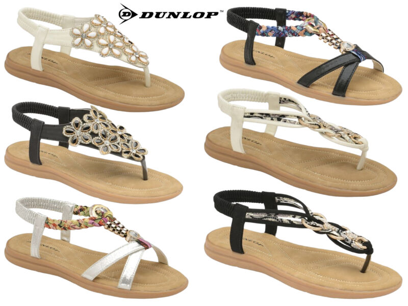 Ladies Dunlop Sandals Summer Embellished Beach Holiday Strappy Comfort ...